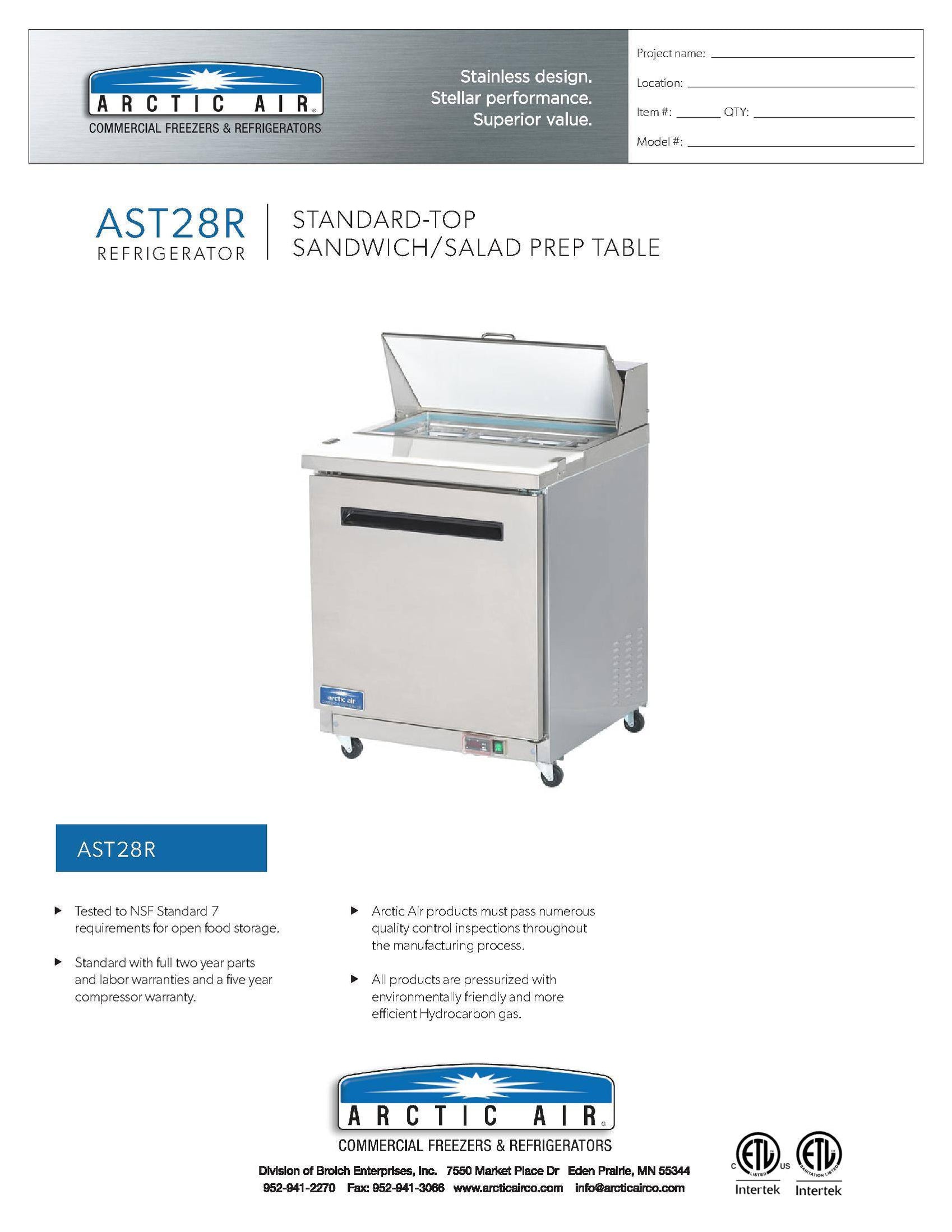 Arctic Air AST28R One Door Sandwich / Salad Prep Refrigerator | Donut ...